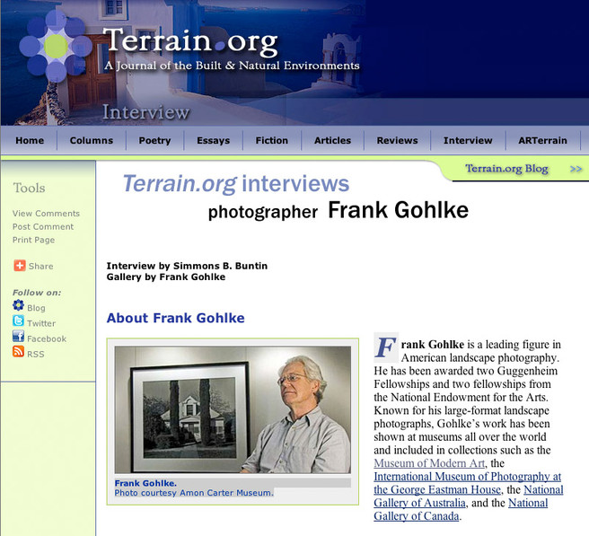 Landscape Photographer Frank Gohlke Interview - On Landscape